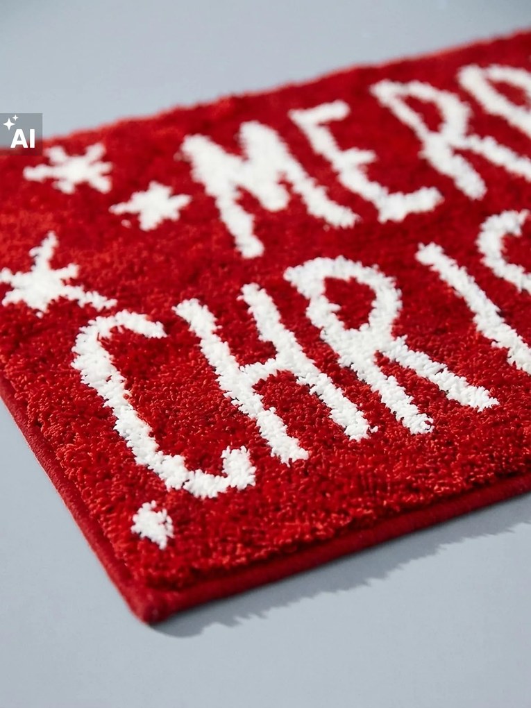 Sinsay - Vánoční koupelnová předložka s nápisem Merry Christmas - červená