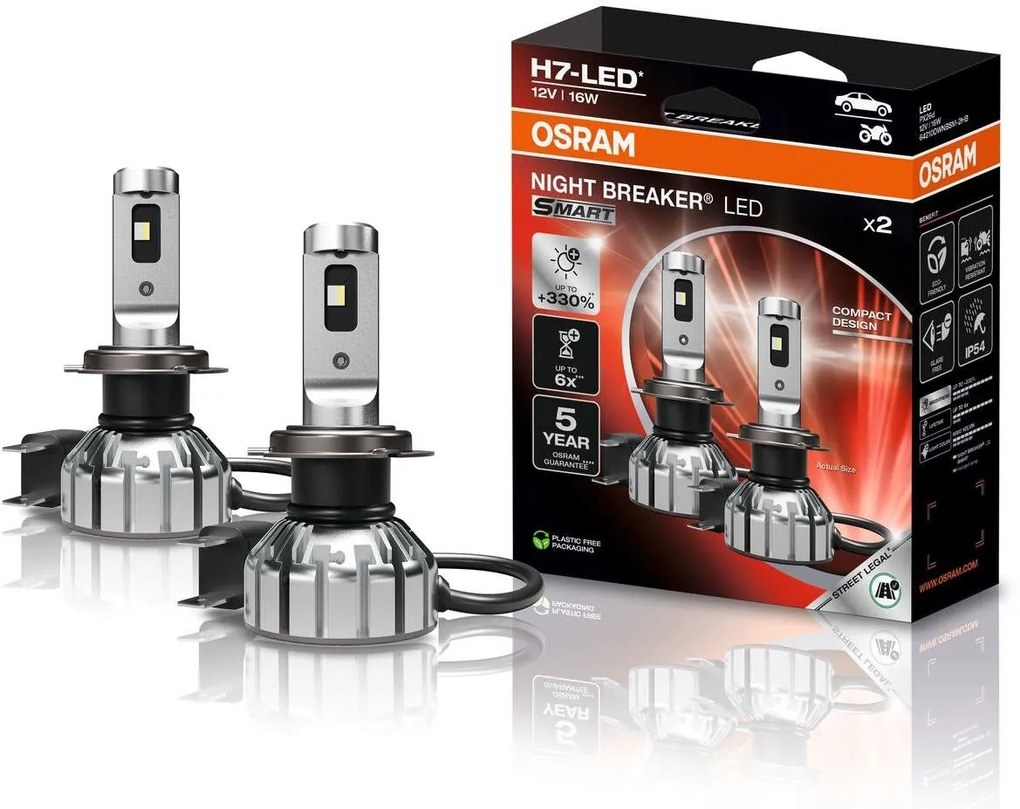 Led autožárovka osram night breaker led smart h7, +330% více jasu