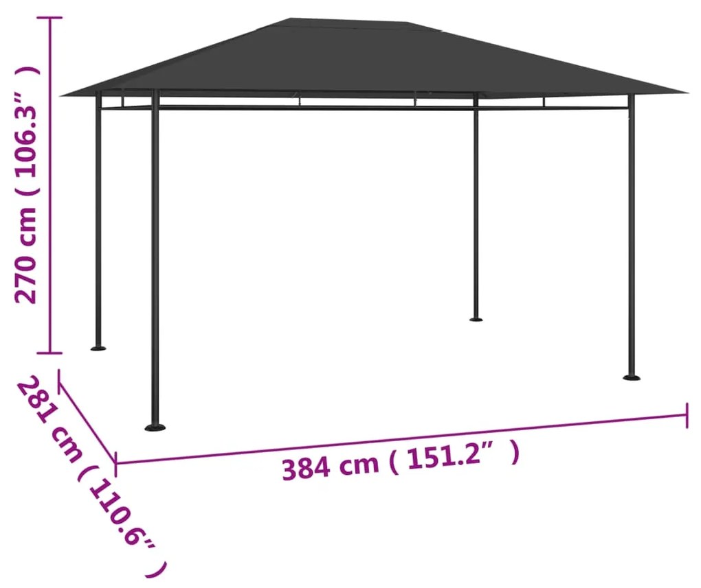 vidaXL Altán 384x281x270 cm antracitový 180 g/m²