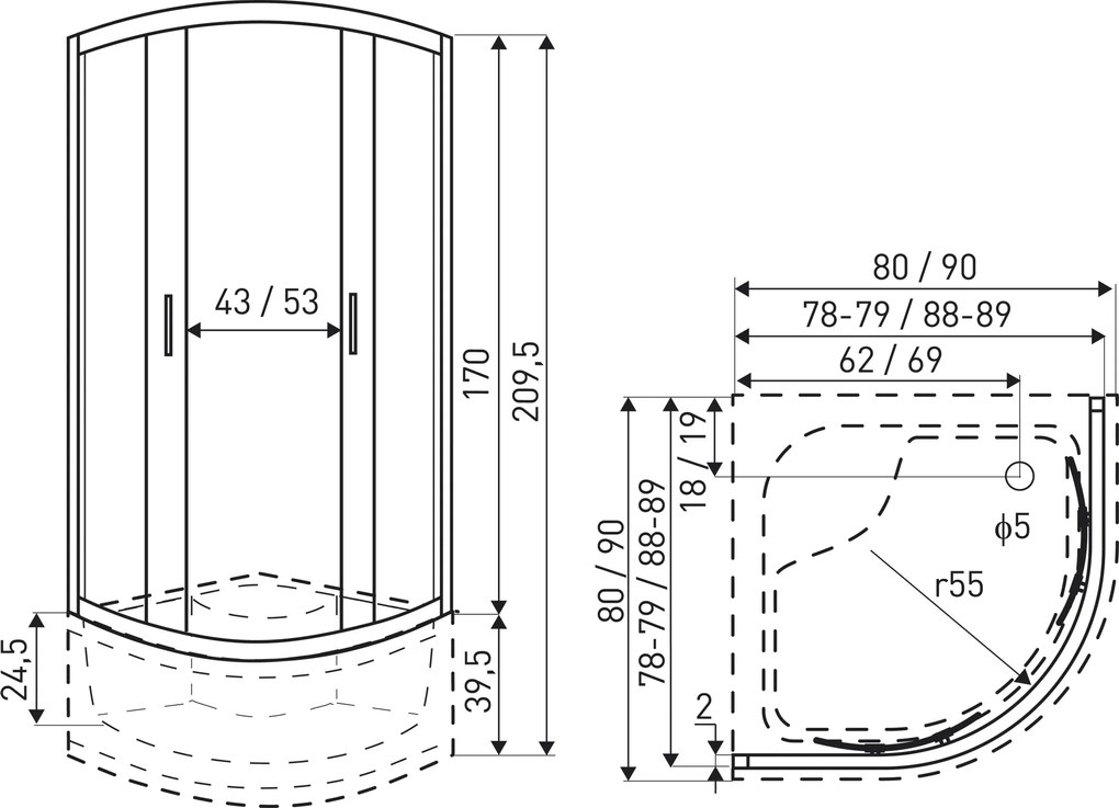 Novoterm Čtvrtkruhový sprchový kout NV-Aruba GL BL 90, černý/transparent - bez vaničky