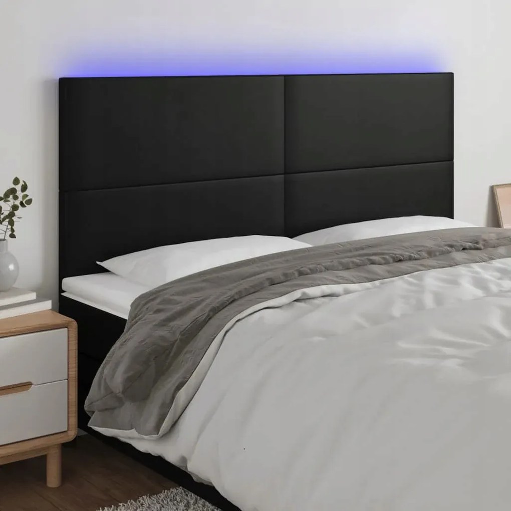 Čelo Postele S Led Šedé Umělá Kůže Černá 200 x 5 x 118/128 cm