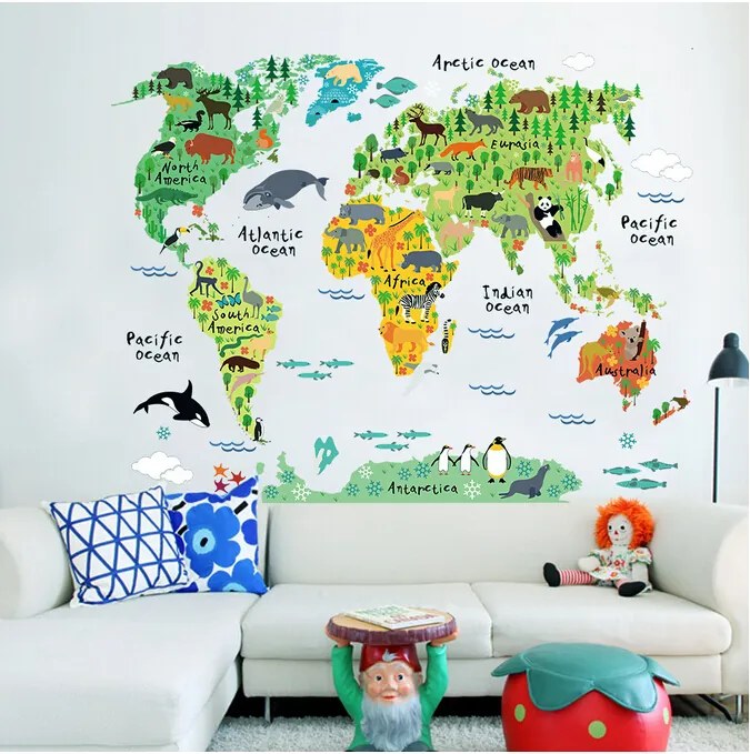 Samolepka na zeď "Barevná Mapa Světa 2" 95x73 cm