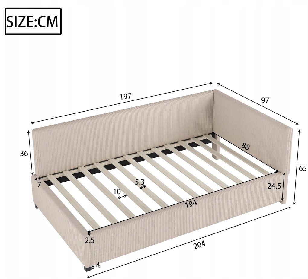 Arhatreya Čalouněná rozkládací pohovka 90*200cm jednolůžko béžová