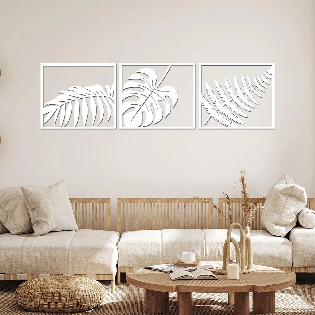 dřevo života 3dílný dřevěný obraz exotickych rostlin Barevný vzor: Horský dub, Rozměry (cm): 60x54