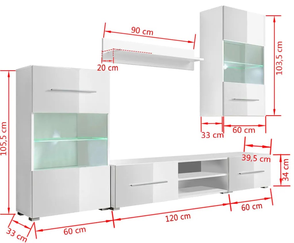 vidaXL Marketos Pětidílná obývací stěna s LED osvětlením bílá