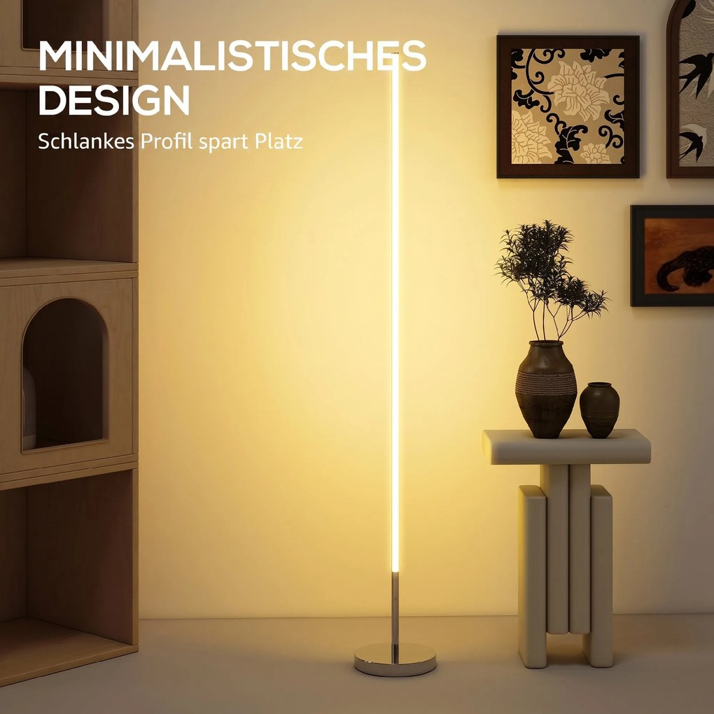 HOMCOM LED stojací lampa do obývacího pokoje s nastavitelnou barevnou teplotou pro ložnici, kancelář, 20 x 150 cm