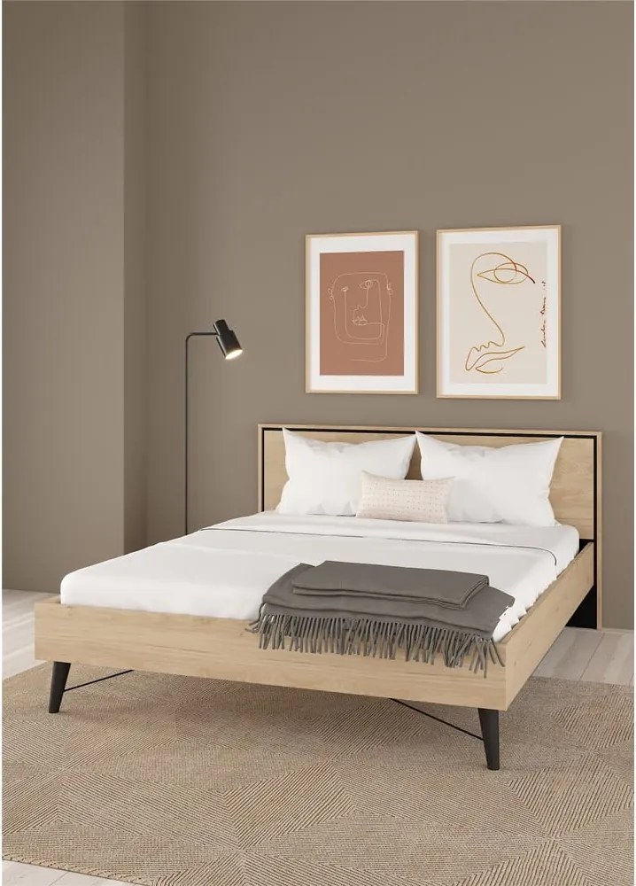Dvoulůžková postel v dekoru dubu v přírodní barvě 180x200 cm Ry – Tvilum