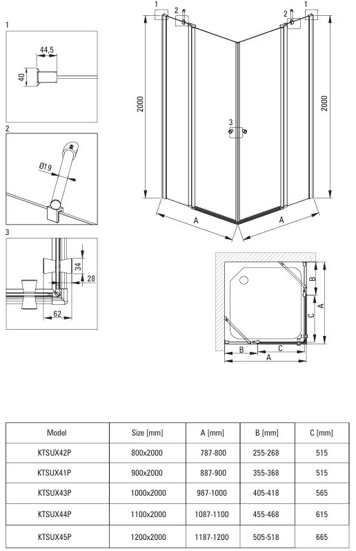 Deante Kerria Plus, krídlové sprchové dvere do otvoru, 120cm, chrómová, DEA-KTSU045P