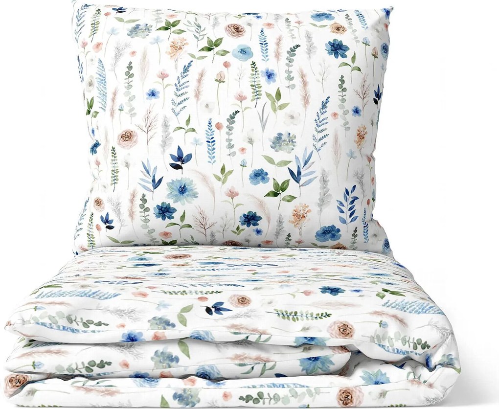 Perkálové bavlněné prodloužené povlečení Boho zahrada - modré Velikost: 140 x 220 + 70 x 90 Biano.cz
