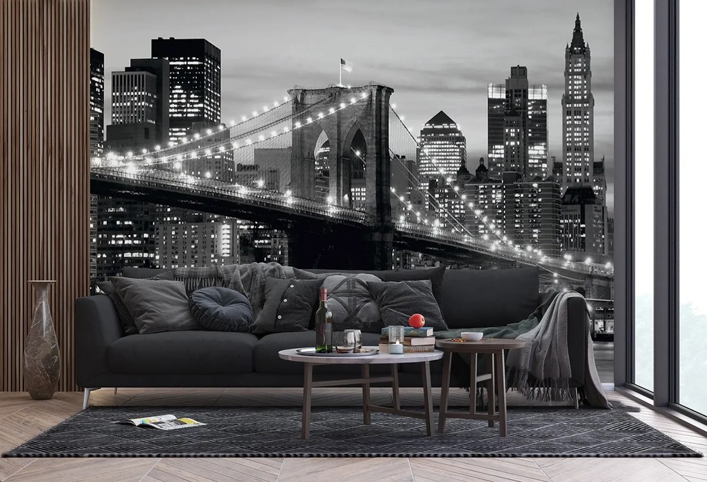 Fototapeta na míru Černobílý Brooklynský Most Při Západu Slunce | Vliesová fototapeta na zed' | DFTNS2465