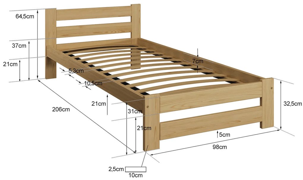 Postel z masivu VitBed 90x200cm Eureka borovice s roštem + Matrace Niobé 90x200