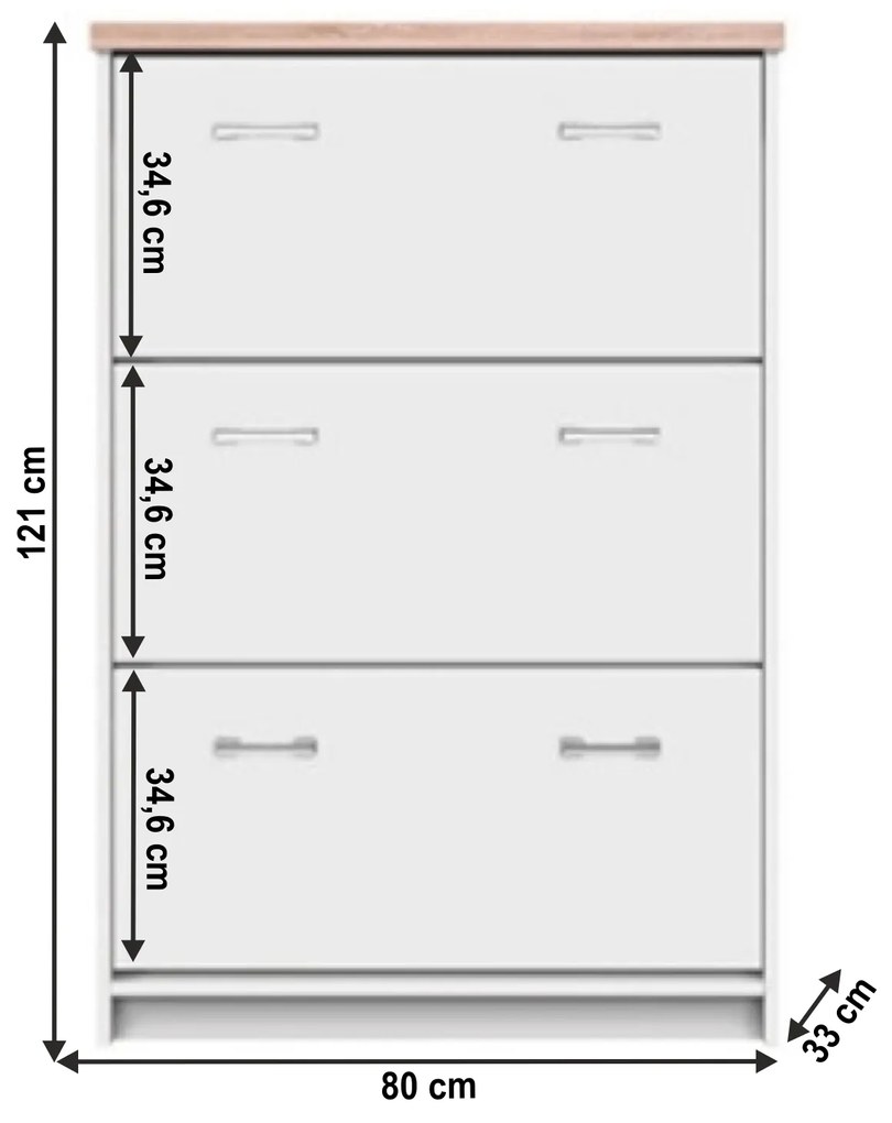 Kondela Botník 3K, bílá / dub sonoma, TOPTY TYP 10