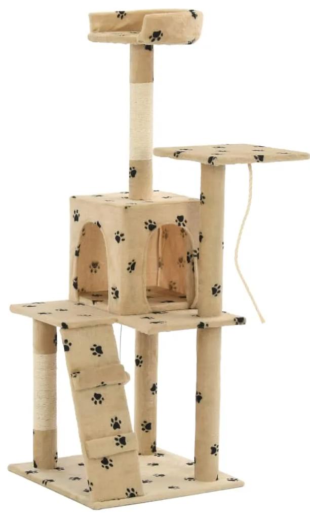 Škrabadlo pro kočky - sisalové sloupky - béžové s tlapkami | 120 cm