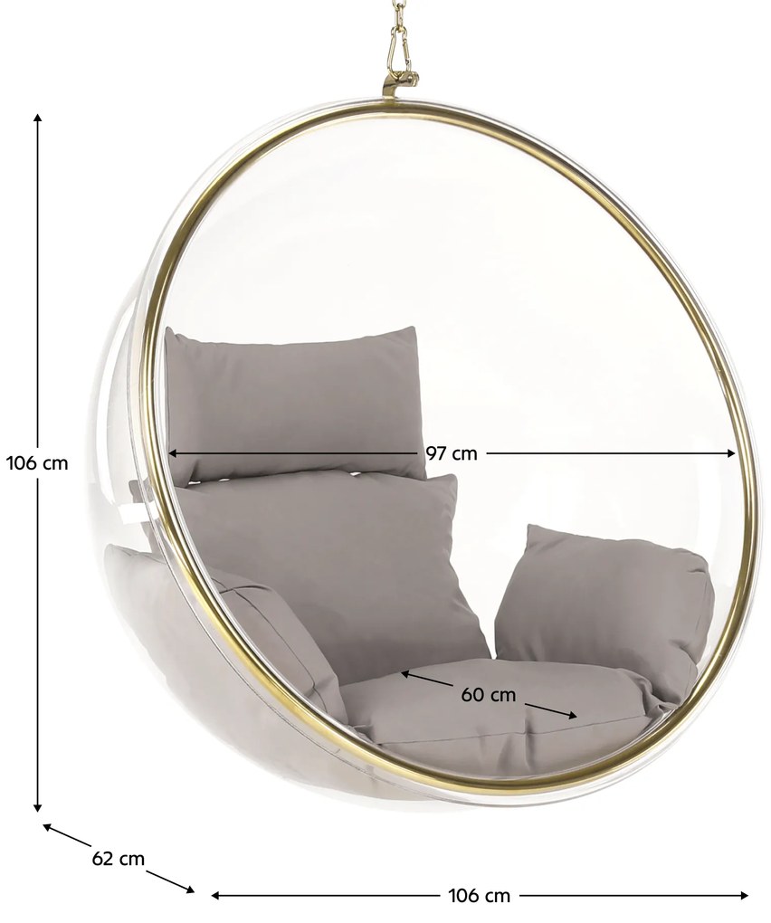 Kondela Závěsné křeslo, transparentní/zlatá/šedá, BUBBLE NEW TYP 1