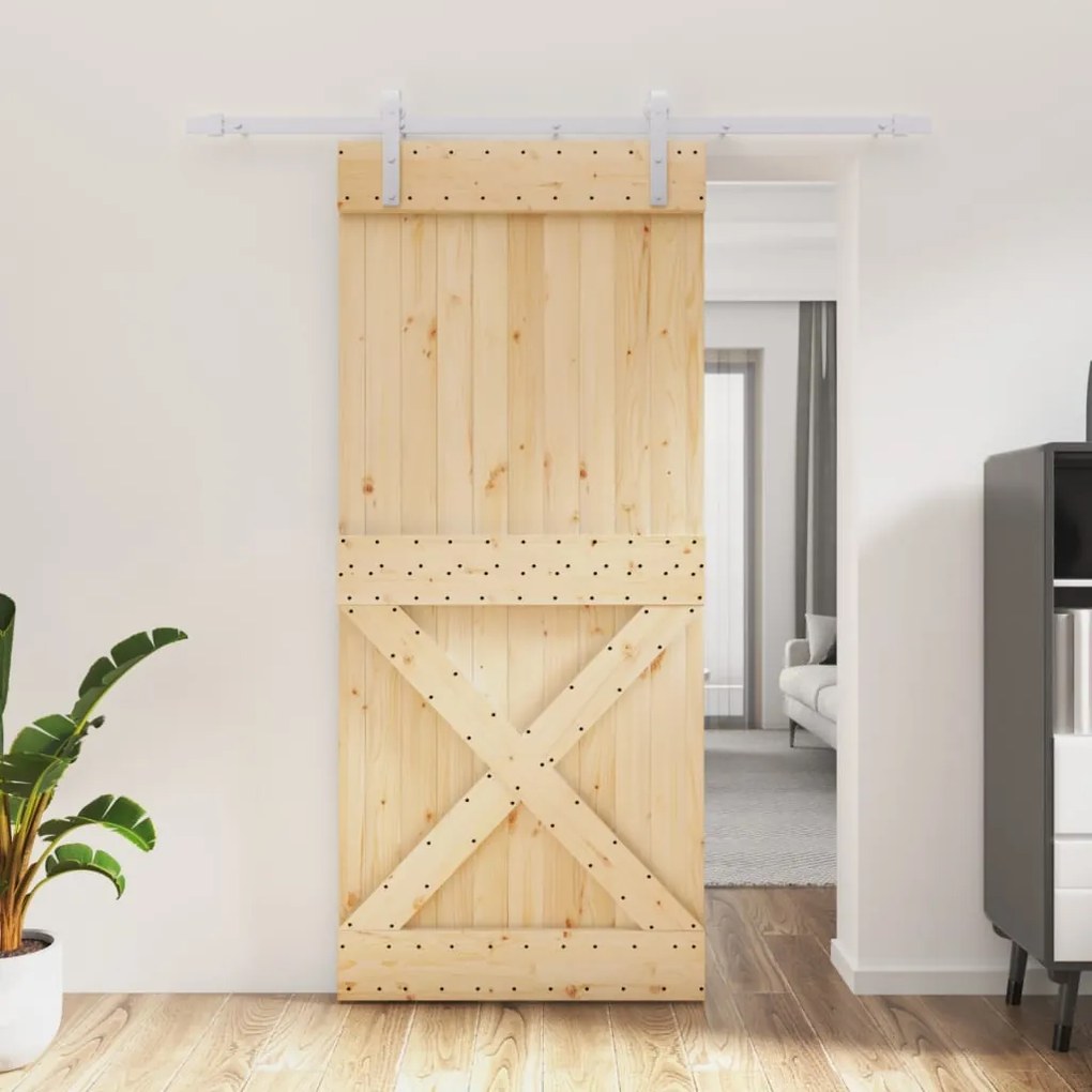 Posuvné Dveře S Kováním 90 X 210 Cm Masivní Borové Dřevo