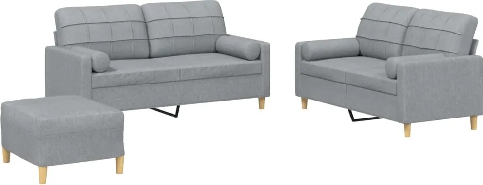 3dílná sedací souprava s polštáři světle šedá textil 3201298