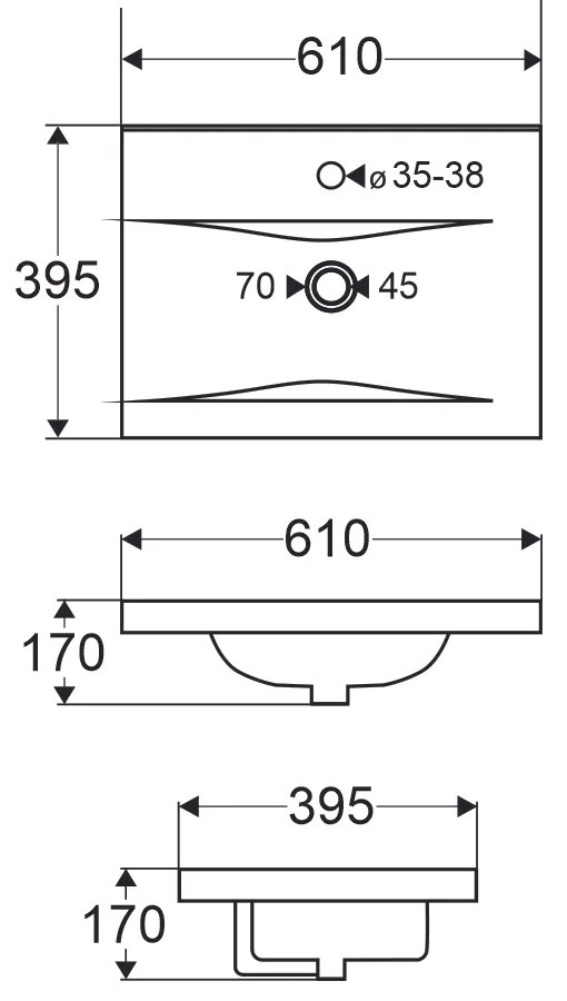 Mereo Mereo, Nábytkové umyvadlo, 61x39,5x17 cm, keramické, bílé, UC6139