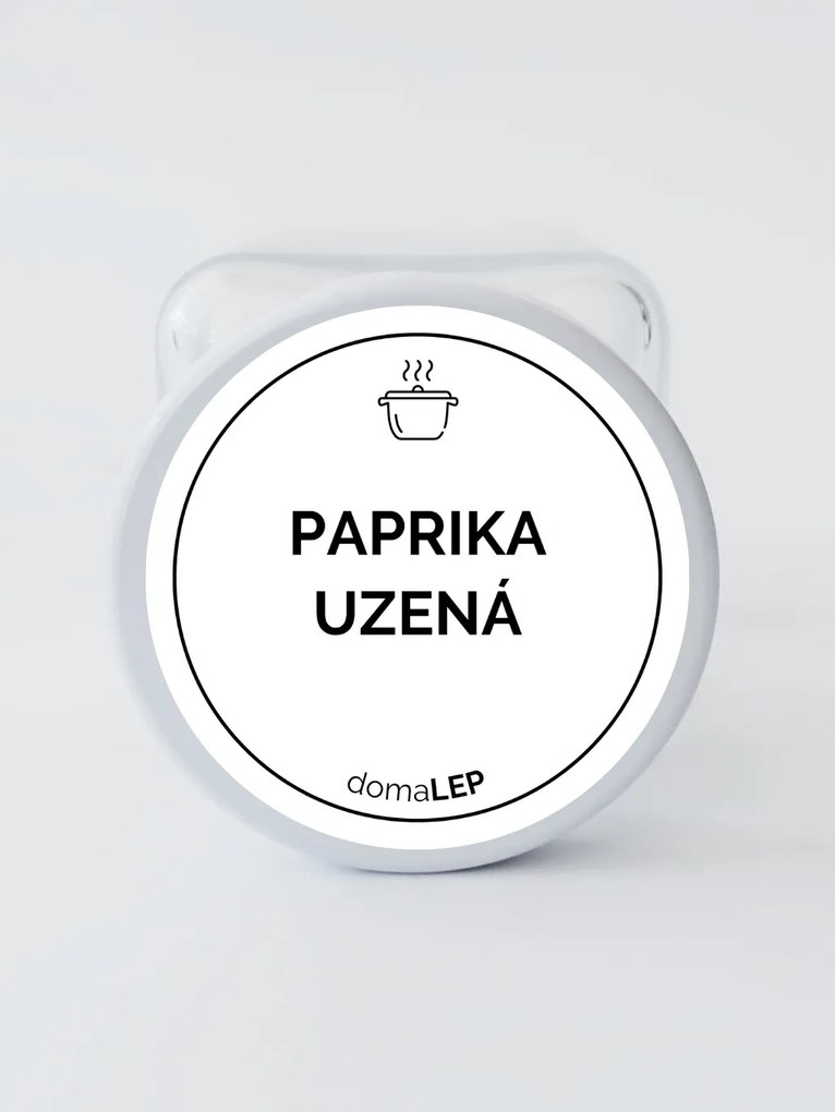Samolepka na kořenky PAPRIKA UZENÁ bílá 5 cm tučné písmo
