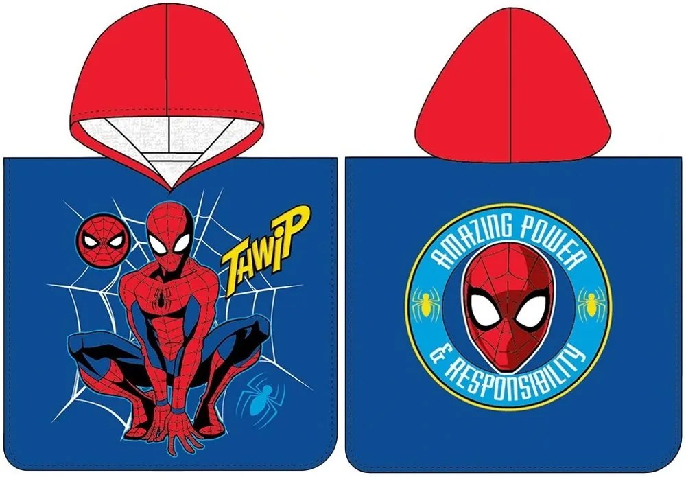 Chlapecké plážové pončo Spider-man - motiv Twhip - 100% bavlna - 50 × 115 cm - pro děti od 3 do 6 let