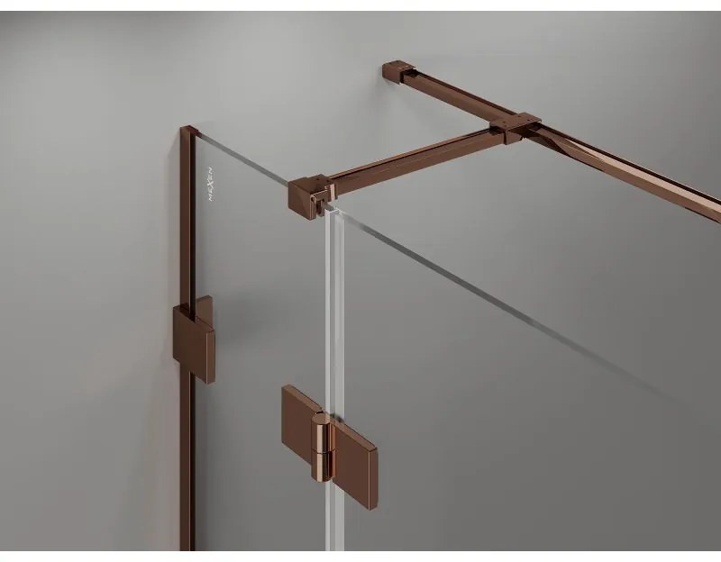 Mexen Lunar T, sklápěcí sprchový kout levý 110 x 110 cm, 8mm čiré sklo, profil růžové zlato, 834T-110-110-60-00-L