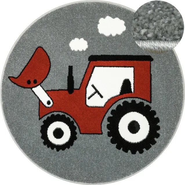 Koberec Lima G753A traktor, červený / šedý kruh