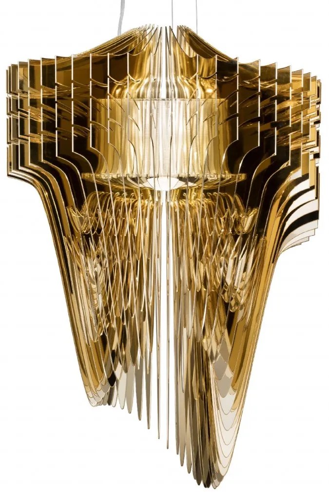 Slamp ARI84SOS0003O_000 Aria L gold, závěsný světelný objekt od Zaha Hadid, 70W LED 2700K, délka 115cm