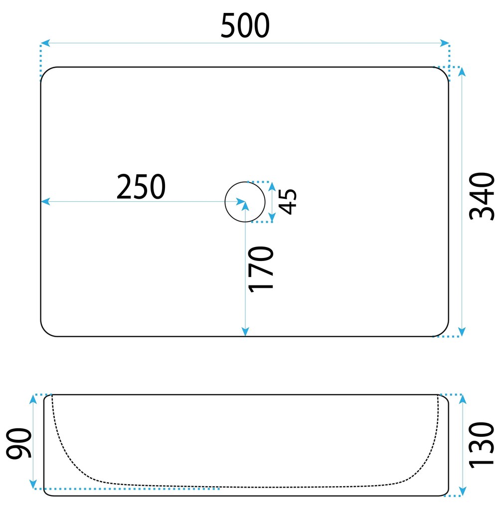 Rea Fiorella, umyvadlo na desku 505x345x130mm, bílá lesklá, REA-U6621