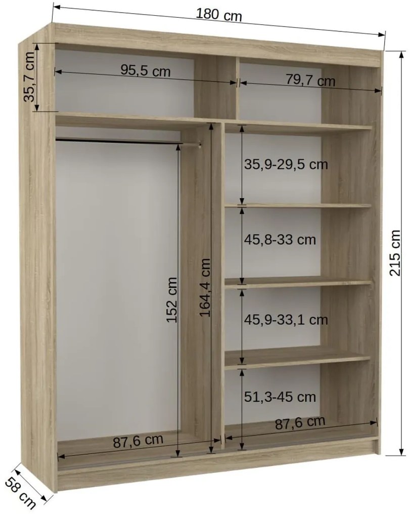 Šatní skříň s posuvnými dveřmi Spectra - 180 cm Barva: Bílá/Černá