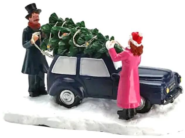 Vánoční scéna stromek s autem - Modré auto 13 cm