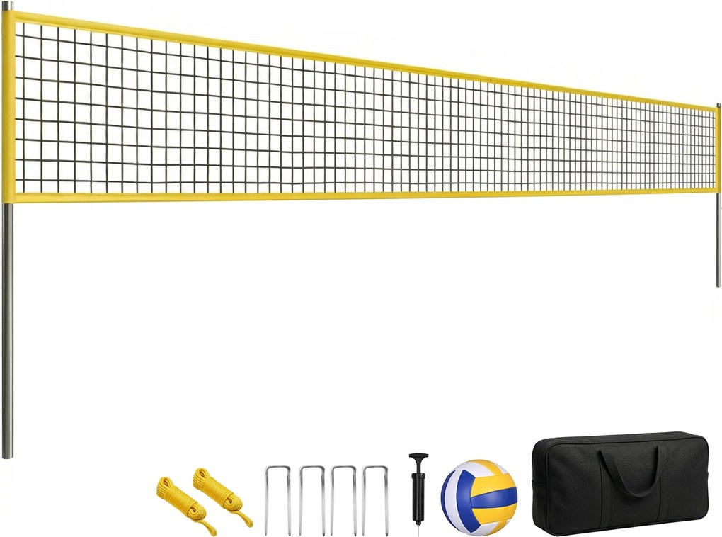 SPORTNOW sada pro badminton a volejbal – nastavitelná síť s výškově nastavitelnými ocelovými tyčemi, přenosný set s míčem a taškou (do interiéru i ve…