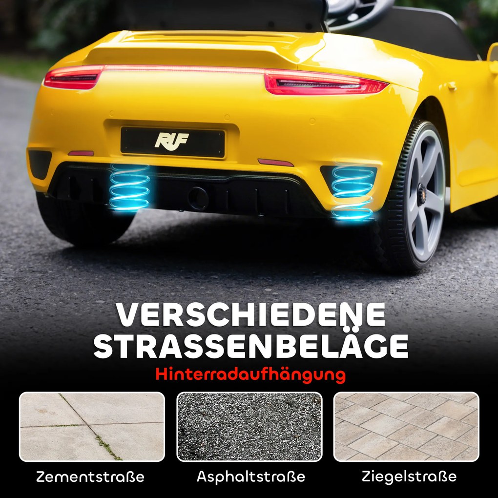 AIYAPLAY Elektrické sedátkové auto pro děti, ovladatelné na dálku, hudba, klakson, USB, bezpečnostní pás, pro 3-5 let, žluté
