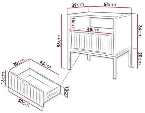 Noční stolek NOVA 56x54 cm bílá/zlatá