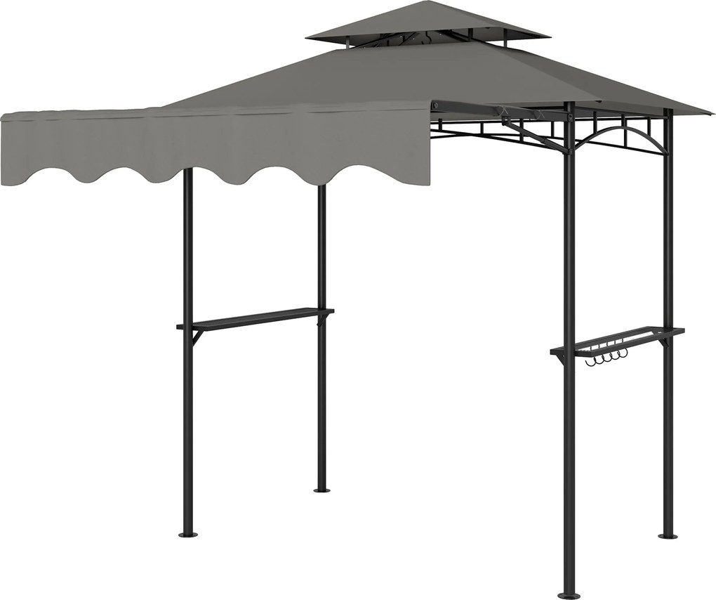 Outsunny přístřešek na gril 242 × 149 × 248 cm — voděodolná, nehořlavá dvojitá střecha, boční police, UV30+, šedý | Aosom
