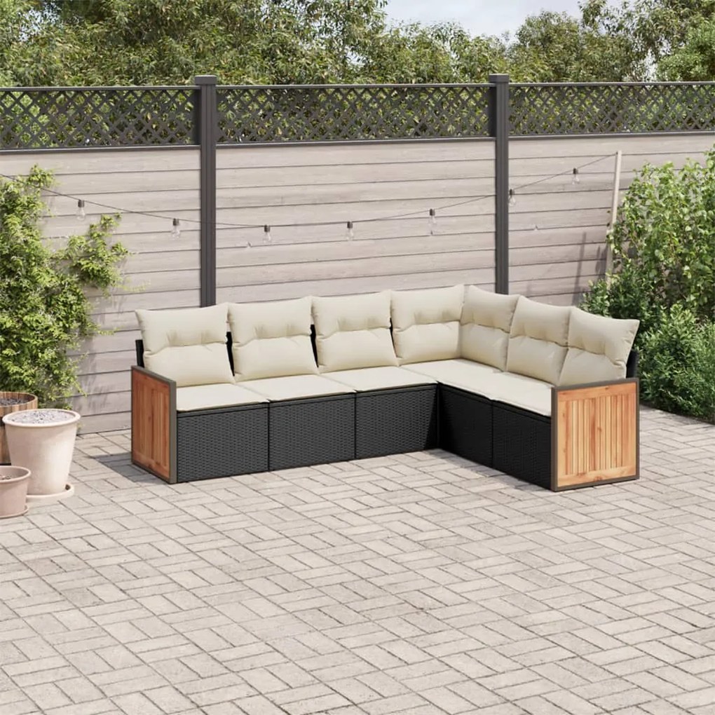 6dílná zahradní sedací souprava s poduškami černá polyratan 3227680