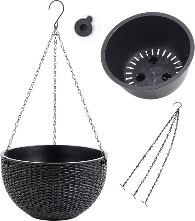 Flamenco Mystique Velký šedý závěsný květináč Rattan Design 26 cm ROS10GRAF