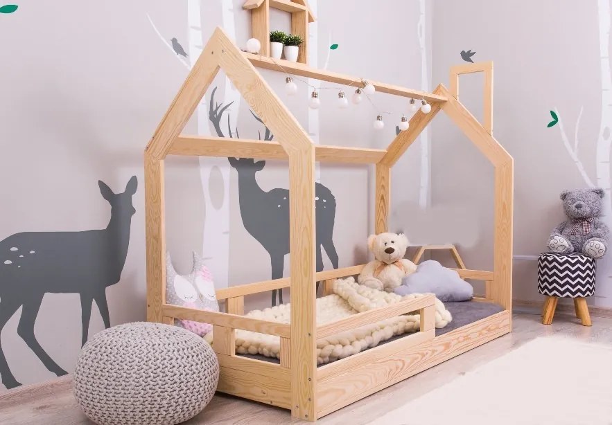 MAXMAX SKLADEM: Dětská postel z masivu bez šuplíku DOMEČEK BEDHOUSE 160x80 cm - šedá