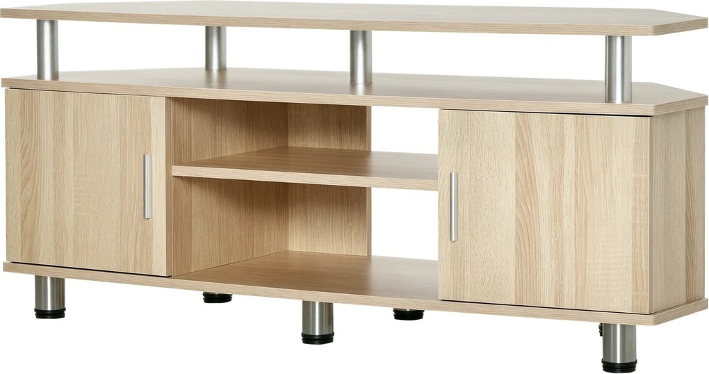 HOMCOM TV stolek pro TV do 55 palců, moderní TV stolek se 2 dveřmi a 2 policemi do ložnice 120x39,5x52 cm Dub | Aosom