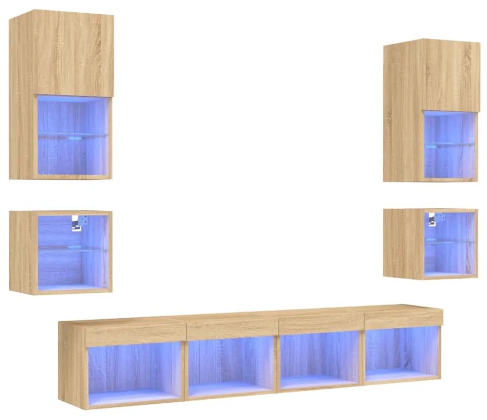 vidaXL 8dílná obývací stěna s LED dub sonoma kompozitní dřevo