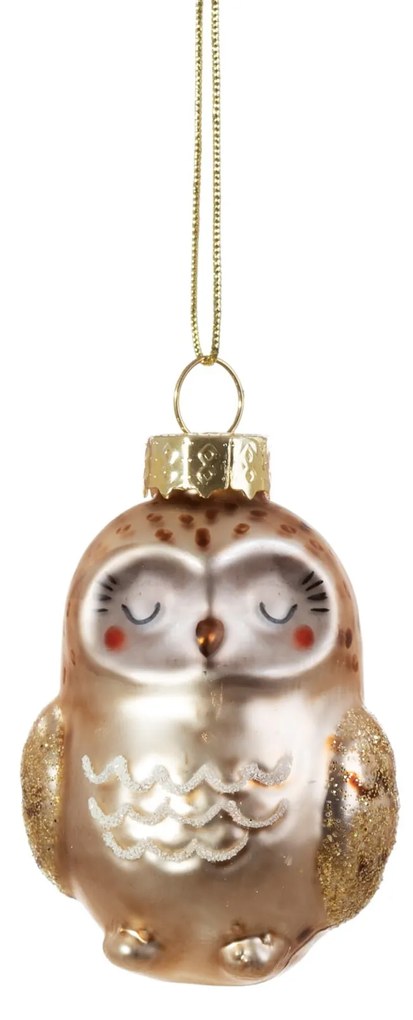 sass & belle Skleněná vánoční baňka Baby Owl, zlatá barva, sklo