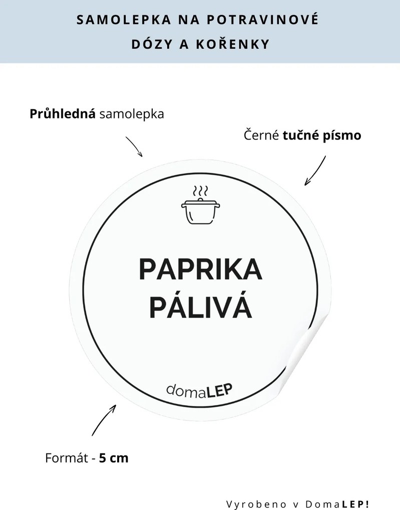 Samolepka na kořenky PAPRIKA PÁLIVÁ průhledná 5 cm tučné písmo