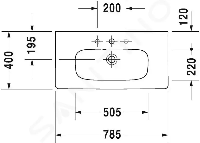 DURAVIT - DuraStyle Umyvadlo nábytkové Compact, 785x400 mm, s 1 otvorem pro baterii, bílá (2337780000)