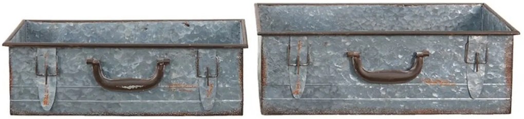 2ks dekorativní plechové zinkové boxy ve tvaru kufru Dien - 48*20*16 cm / 44*16*14 cm