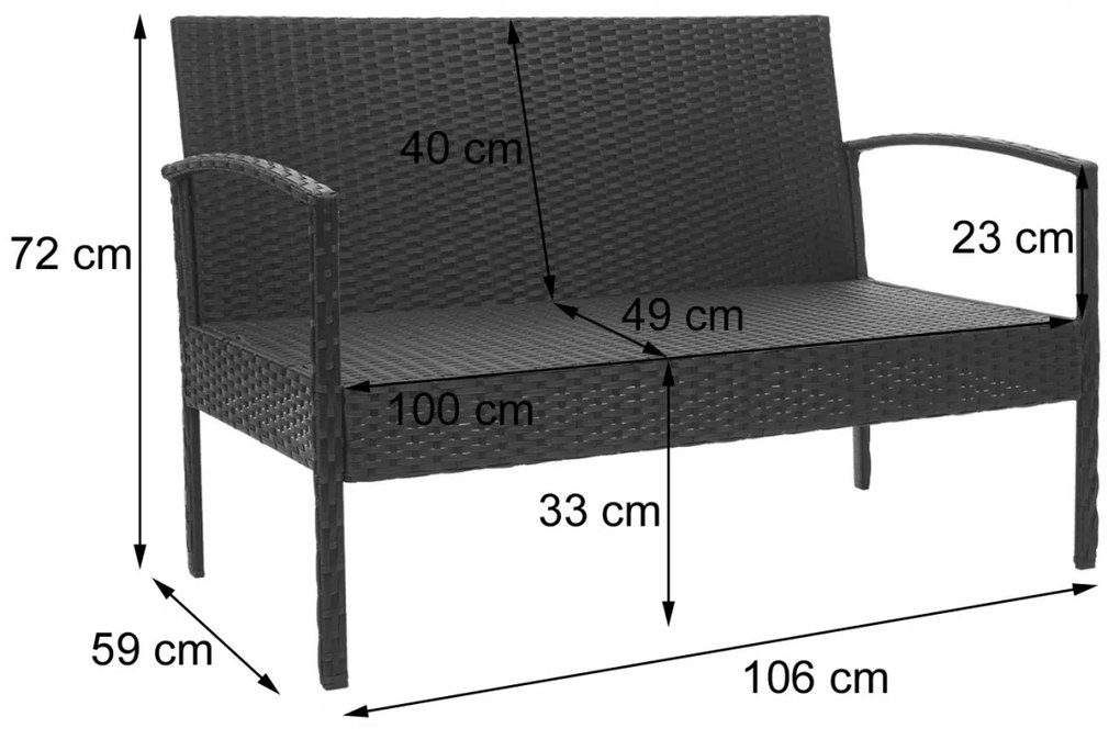Zahradní Set 2 křesel, pohovky a stolku HWC-F56 - šedá, polštáře tmavě šedá