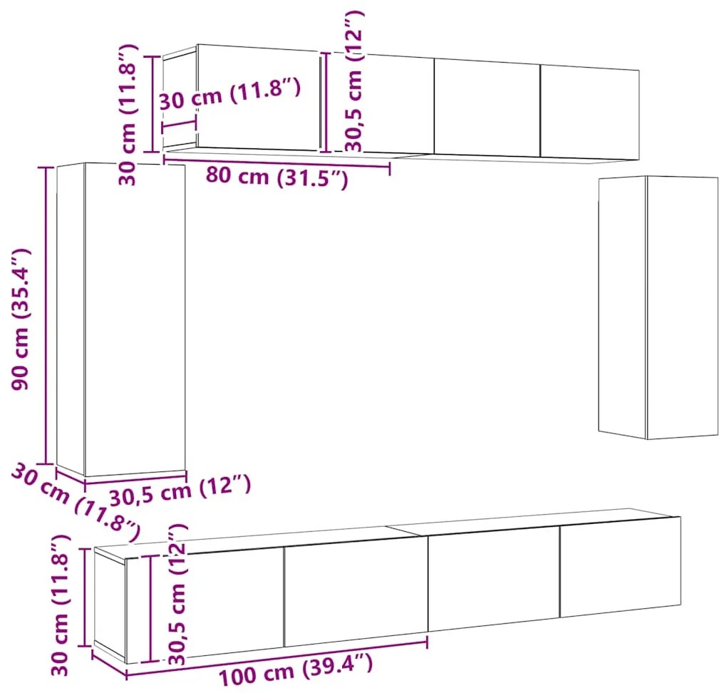 vidaXL Marketos 6dílný set TV skříněk dub sonoma kompozitní dřevo