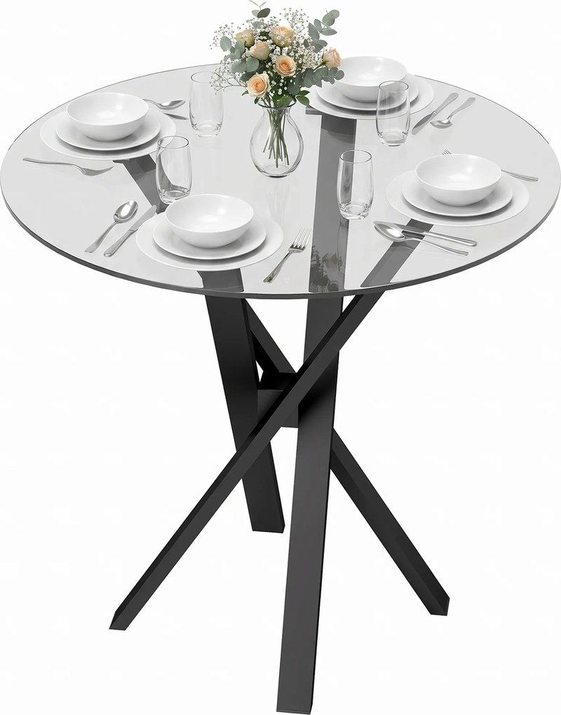HOMCOM kulatý jídelní stůl pro 4 osoby, tvrzené sklo, Ø 80 cm