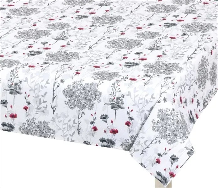 Bellatex Ubrus DITA Větvička šedá, červená, bílá rozměr 120x200 cm