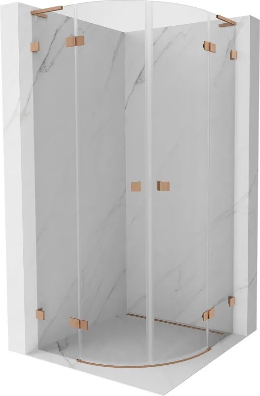 Mexen Lunar, L výklopný půlkruhový sprchový kout 100 x 100 cm, 8mm čiré sklo, profil měděná matná, 833L-100L-100P-65-00
