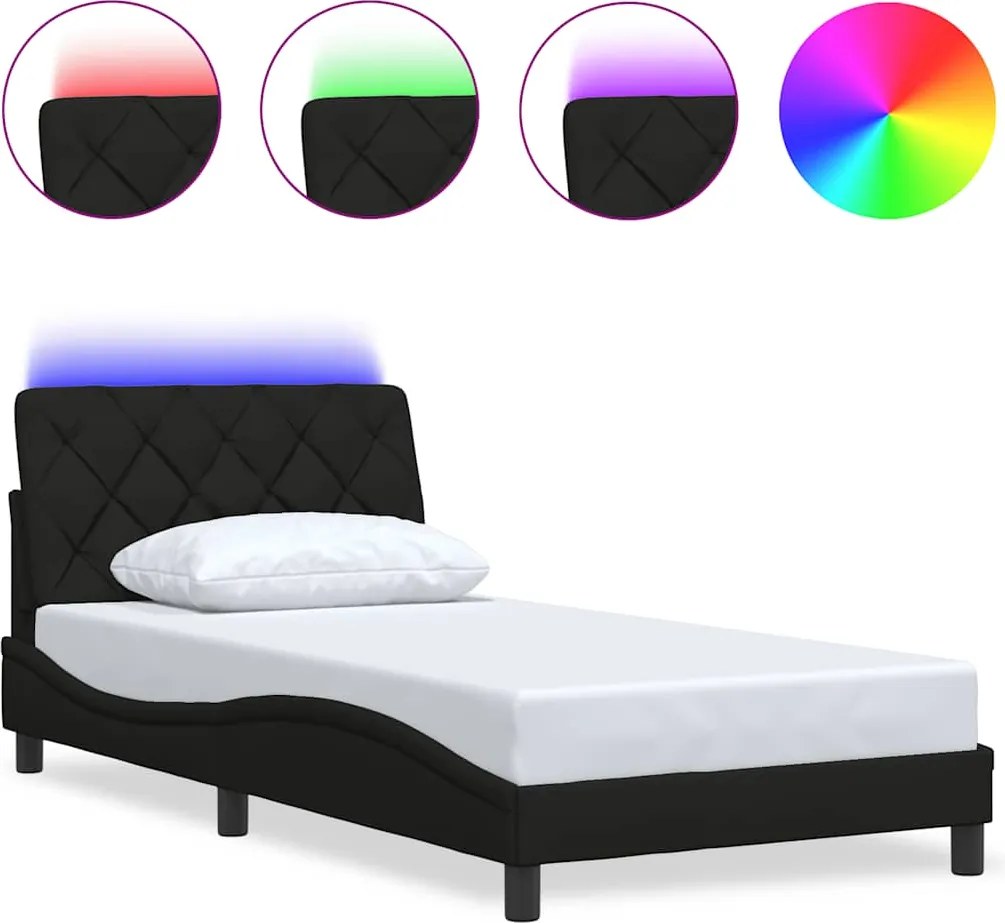 Rám postele s LED bez matrace černý 100x200 cm Látka 3310652