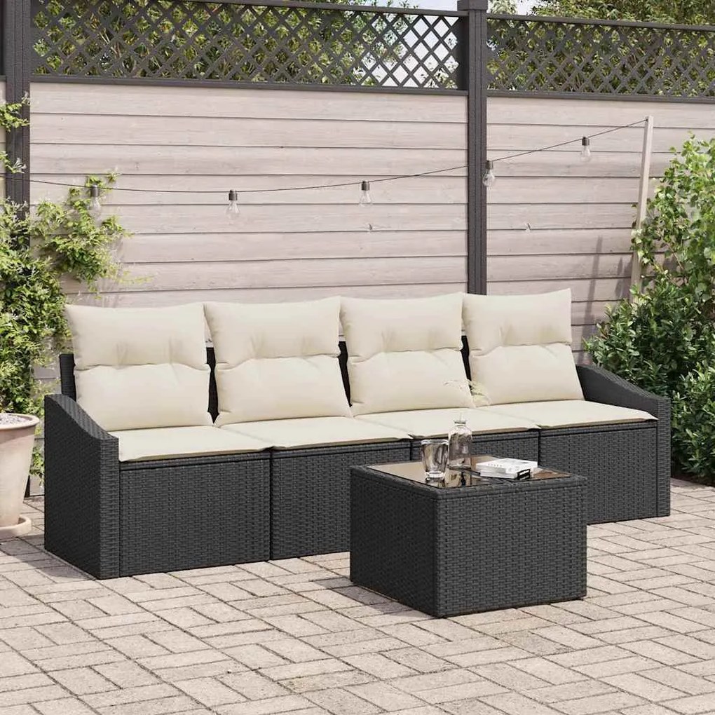 Set pohovek 5 ks Černá a krémová polyratan 3346587