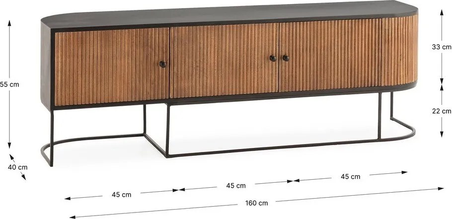 TV stolek z mangového dřeva v přírodní barvě 160x55x40 cm Curve – MOME